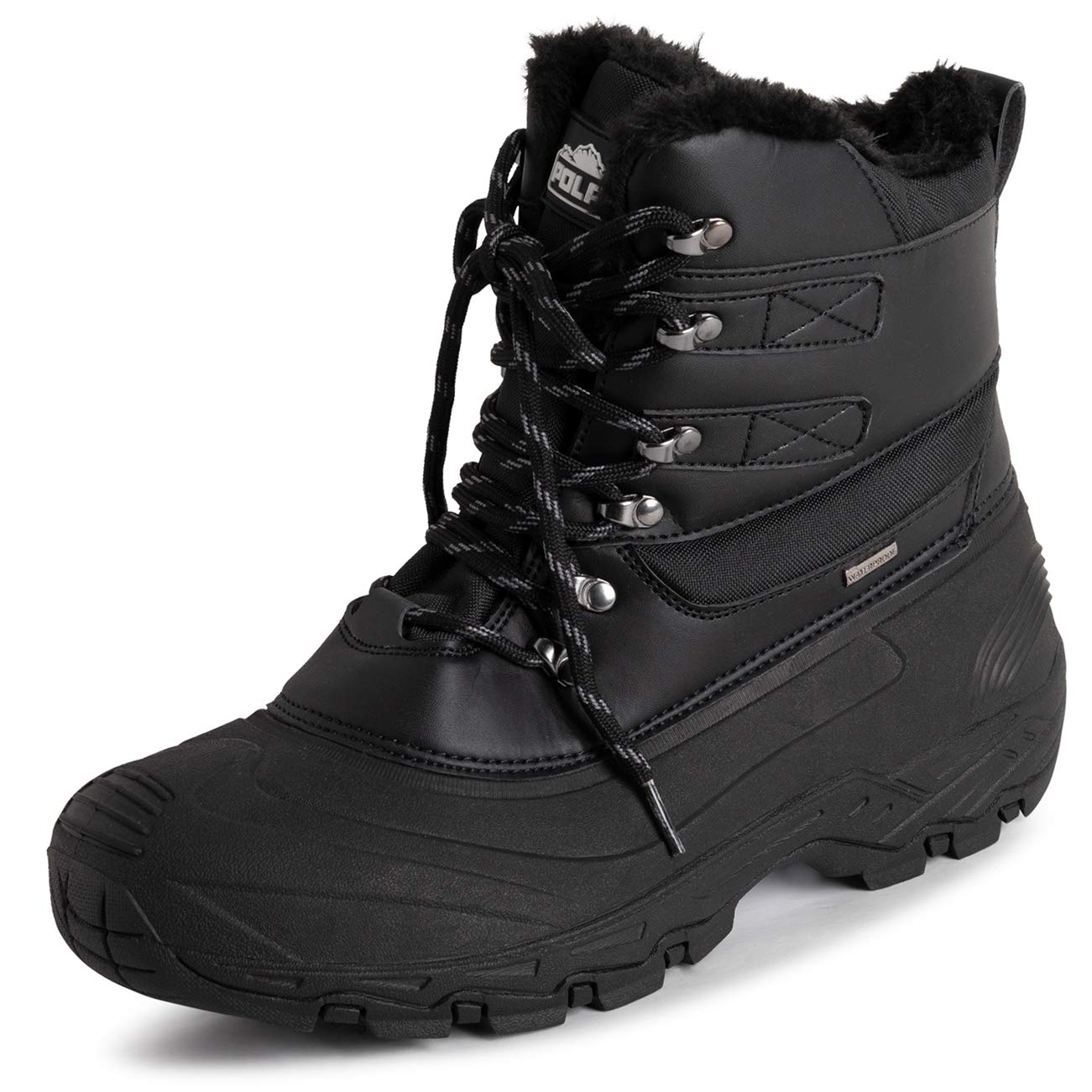 POLAR Mens Waterproof Outsole Deep Tread Fully Faux Fur Lined Winter Durable Snow Boots - Black Lace Up - EU41/US8 - YC0682