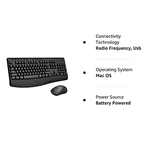 Wireless Keyboard and Mouse Combo, E-YOOSO 2.4GHz Full-Sized Ergonomic Wireless Keyboard with Wrist Rest, 3 DPI Adjustable and 6 Buttons Cordless USB Mouse for Computer, Laptop, PC, Windows (Black)