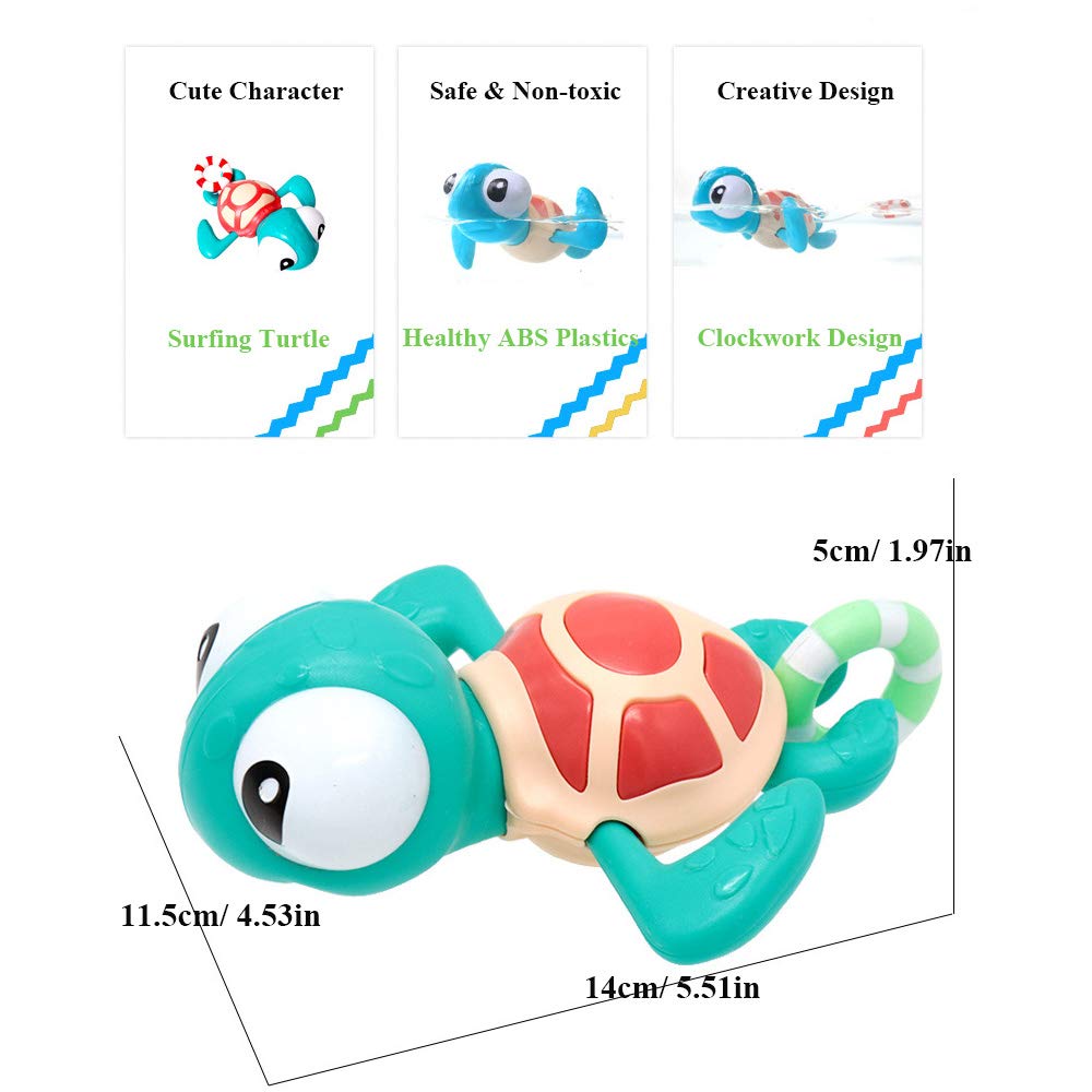 NEXTAKE Pull String Baby Bath Toy Pull & Go Turtle Cute Swimming Turtle Windup Clockwork Bathtub Toy for Toddlers