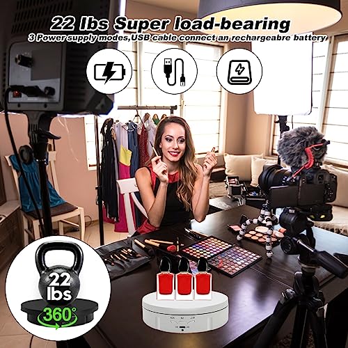 Remote Motorized Rotating Display Stand,3 in 1 Turntable Motorized White Lazy Susan with 5.74/7.08/8.66 inch Replacement Cover for Photography Products and Craft Shows(3 Modes