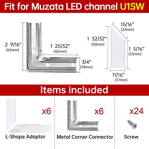 Muzata 4PACK 90 Degrees Corner Connectors, 4 Pairs LED Channel L-shape Adaptor, 10PACK Extension Connectors U1SW U-shape Aluminum LED Channel Can Be Connected Seamless LCC1 WW C2, LA1 LC1