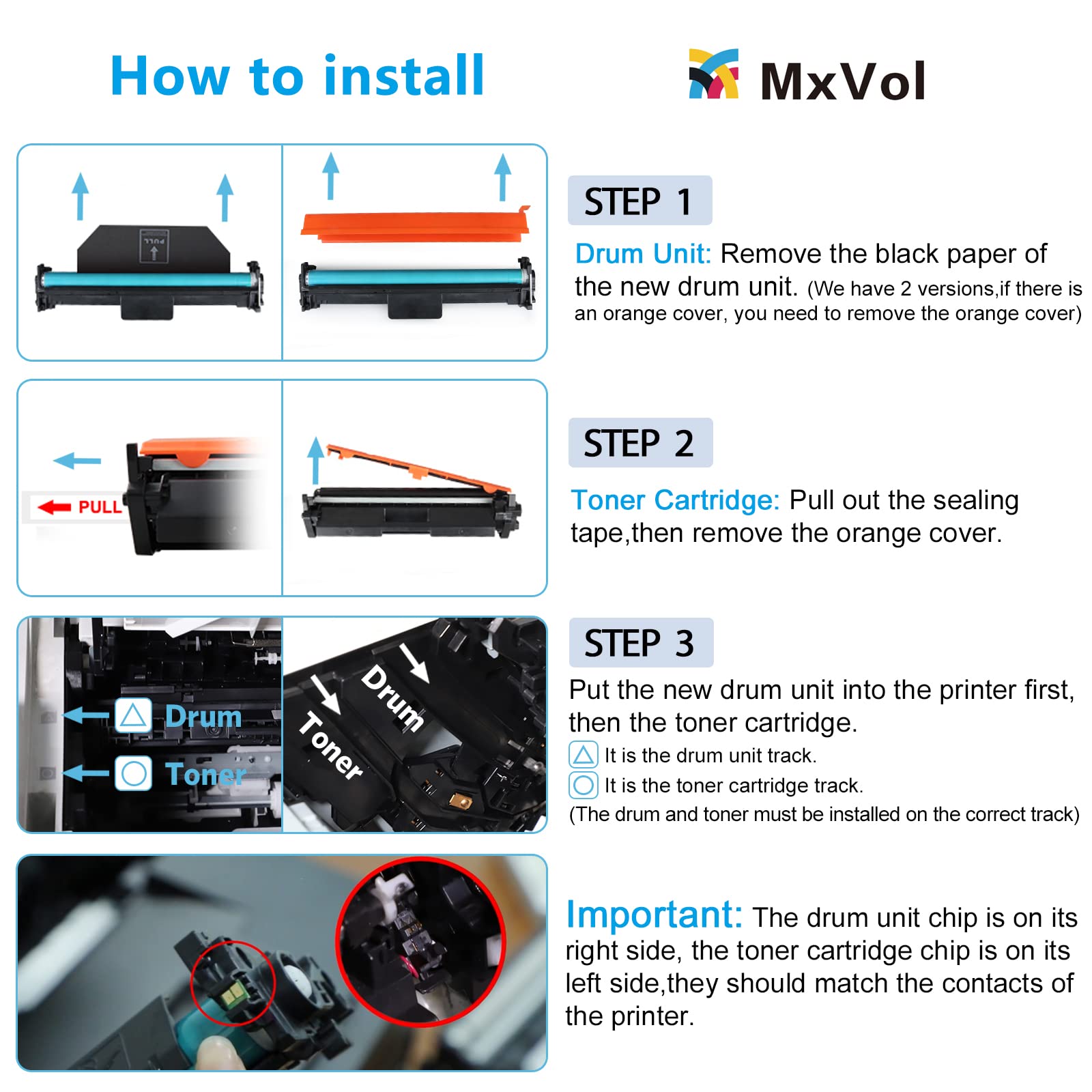 MxVol Compatible 32A Drum 30X 30A Toner Cartridge Replacement for HP CF230X CF230A Toner 2-Pack CF232A Drum 1-Pack for M203dw M203dn MFP M227fdw M227fdn (2 Toner+1 Drum) (CF230X)