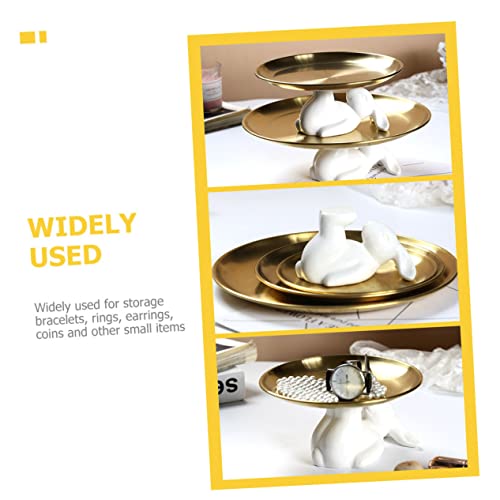 NOLITOY 4pcs Cake Tray Cake Server Plate Metal Tray Decorative Server Dessert Serving Tray Rabbit Ring Dish Candy Serving Dish Jewlery Tray Easter Table Decor Round Ceramics Trinkets Bride