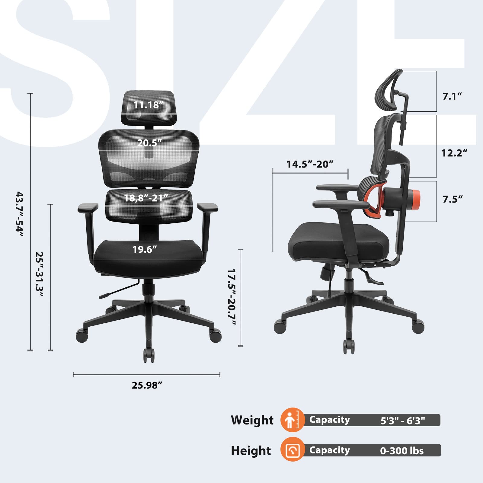 Newtral Ergonomic Office Chair, Automatic Waist-Chasing High Back Desk Chair with Adjustable Lumbar Support & Headrest, 3D Flip-up Armrest, 96°-116° Tilt Function for Office and Home Black