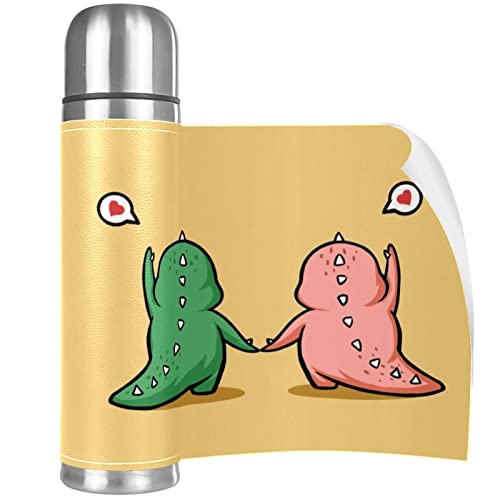 Stainless Steel Leather Vacuum Insulated Mug Dinosaur Thermos Water Bottle for Hot and Cold Drinks Kids Adults 16 Oz