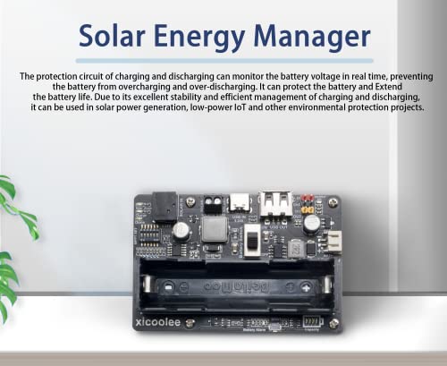 xicoolee Solar Energy/Power Manager Module, Solar Power for 5V-24V Solar Panel, Supports Solar Panel or USB Port Battery Charging