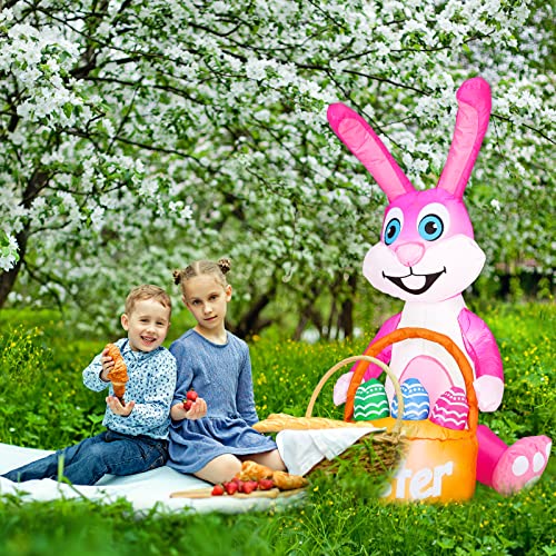 Toodour 4FT Easter Inflatable Bunny Decorations - Inflatable Easter Bunny with Egg, Easter Blow up Outdoor Yard Decoration Built-in LED Lights for Easter, Holiday, Party, Yard, Garden, Lawn,