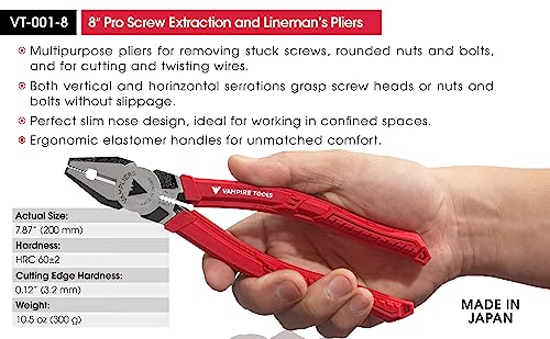 VAMPLIERS 8" PRO Linesman Screw Removal Pliers. Professional Grade Combination Pliers. Heavy Duty Screw Extracting Tool. Remove any Damaged/Specialty Screws & Fasteners. Made in Japan: VT-001-8