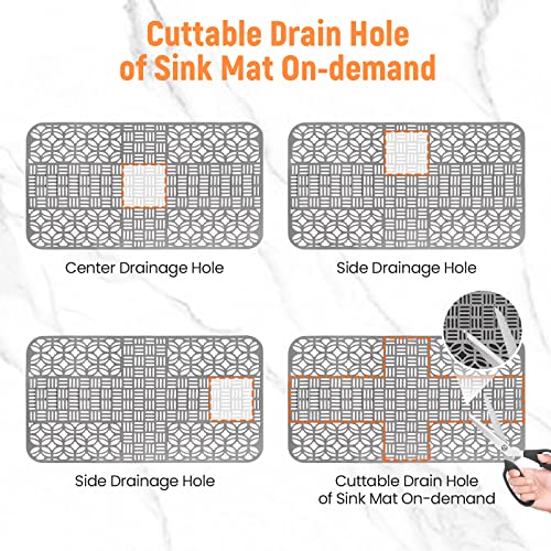 Silicone Sink Mat with DIY Drain Hole 26''x14'' Sink Protectors for Kitchen Sink Non-slip Heat Resistant Sink Protector Grid Accessory for Bottom of Farmhouse Stainless Steel