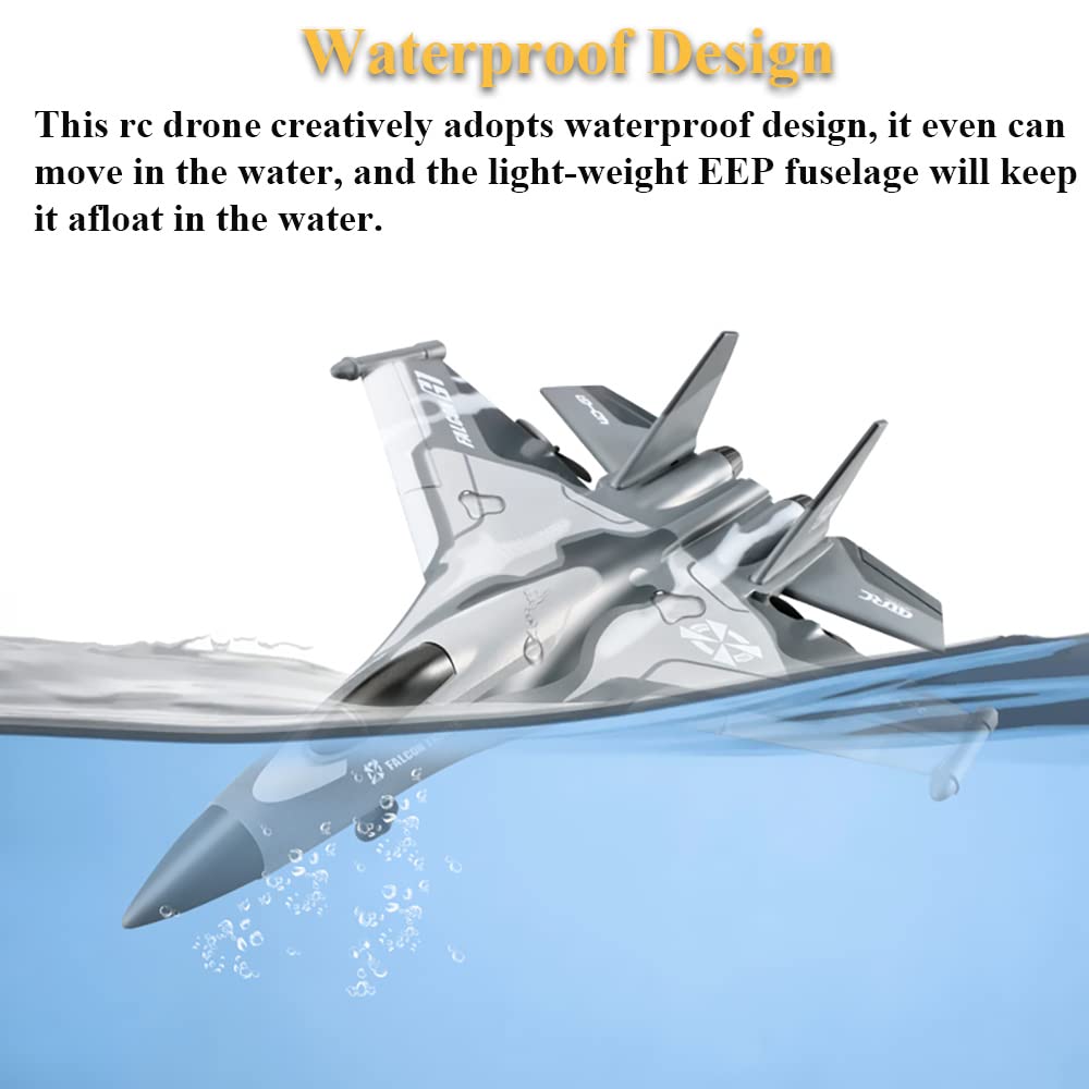 NEXTAKE RC Fighter Jet, 2.4GHz Remote Control Aircraft Warplane Fighter Remote Control Warcraft EPP Plane RC Warplane Glider Throw to Fly Drone with Smart Gyroscope (Gray)