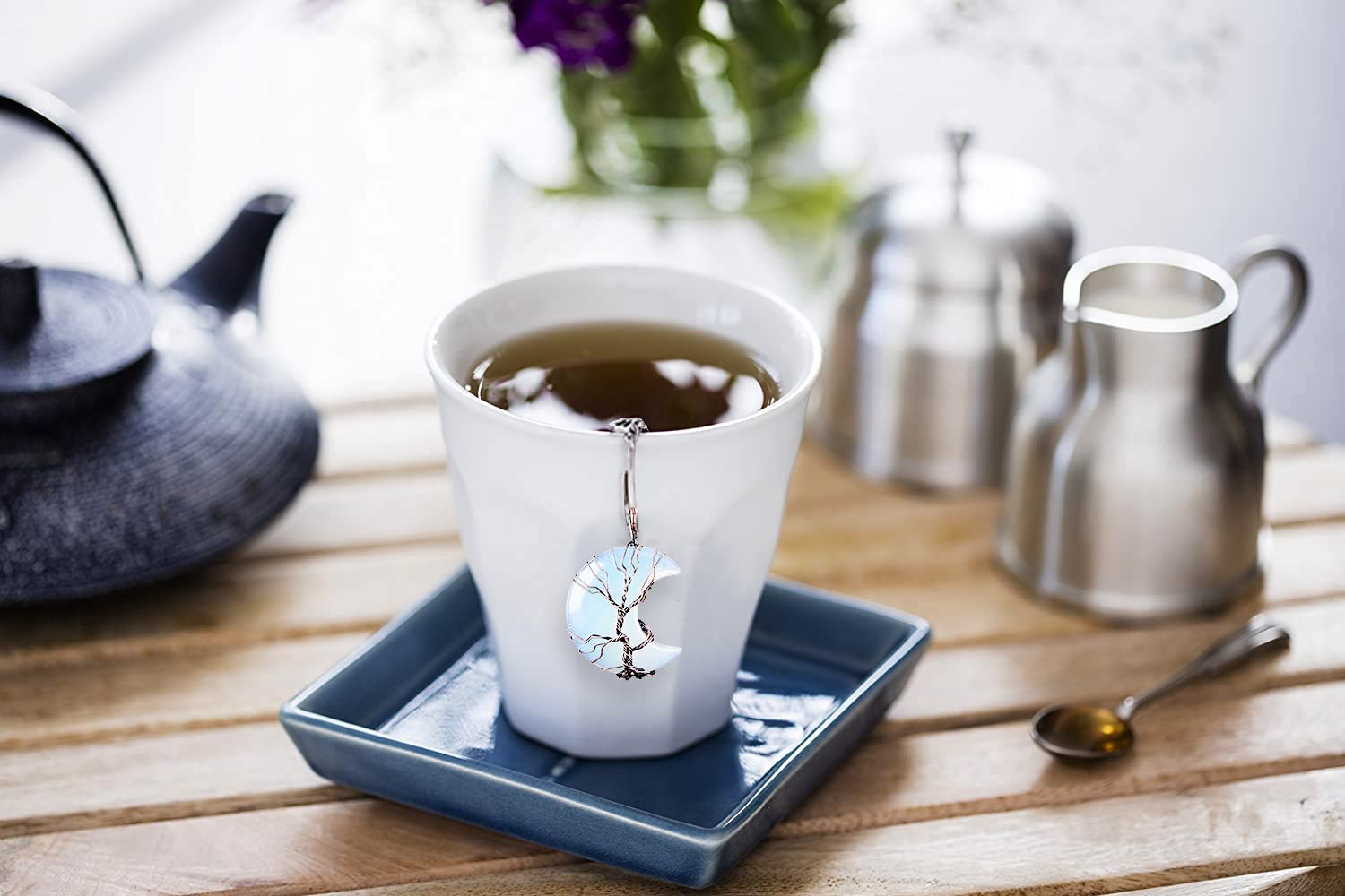 TeaSanavie Tea Infuser Stainless Steel Ball Mesh Tea Strainer,Tea Diffuser for Loose Tea Tree of Life Crescent Moon Pendant Reiki Healing Crystal Stone Tea Ball Tea Filter Gifts for Women