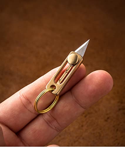 SZHOWORLD Ultra Small Brass Utility Knife, EDC Tiny Knife Box Opener with Stainless Steel Blade,Ultra Portable and Compact
