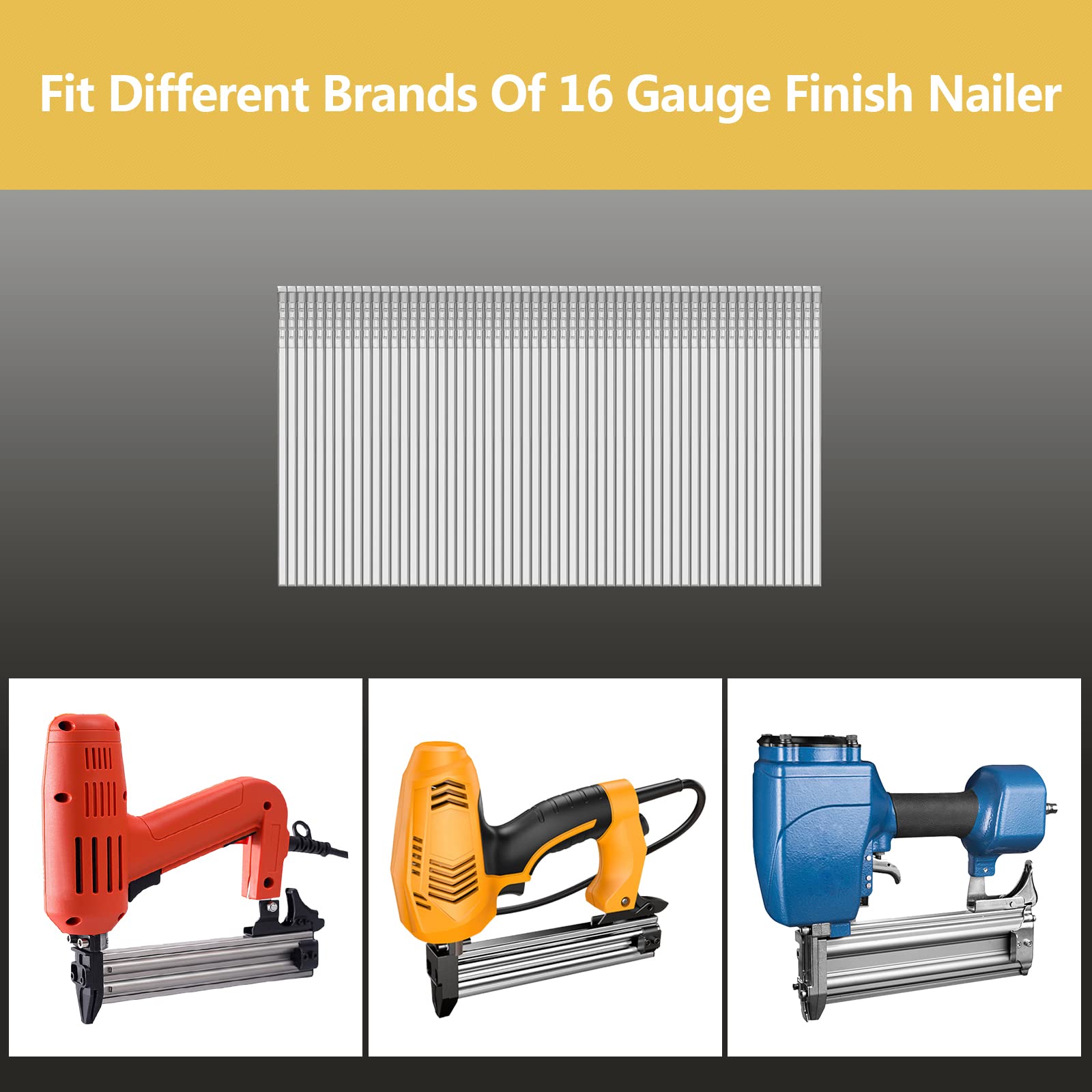 SimCos 16 Gauge Straight Finish Nails,1-1/4", 1-1/2", 2", 2-1/2", Assorted Size Project Pack for Pneumatic, Electric Finish Nailer or Nail Gun (Galvanized Steel)