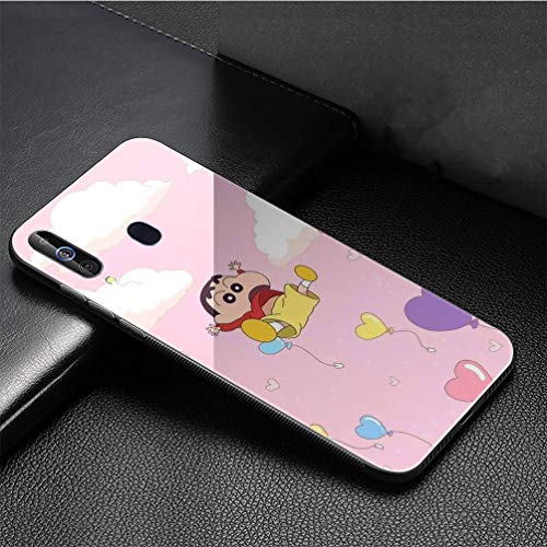 Luxury Phone Case for Samsung Galaxy A40 Cover,9H Tempered Glass Back Cover Soft Silicone Anti Scratch Bumper Design LB-147 Anime crayou shin chan Protective Case