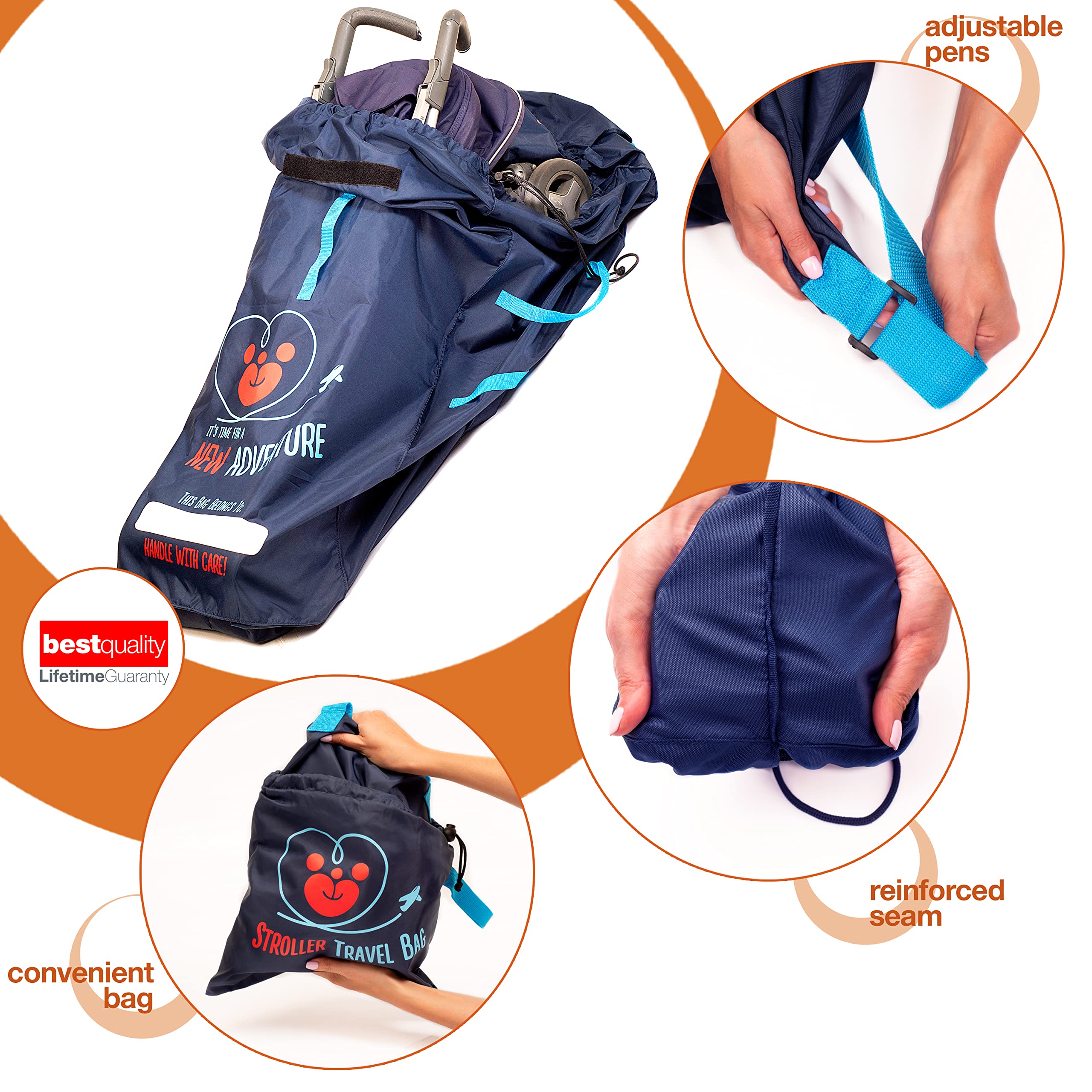 MyEasy Stroller Travel Bag for Airplane - Gate Check Bag for Stroller - Durable Stroller Cover for Airplane - Stroller Bag for Air Travel fits Single and Double Baby Strollers