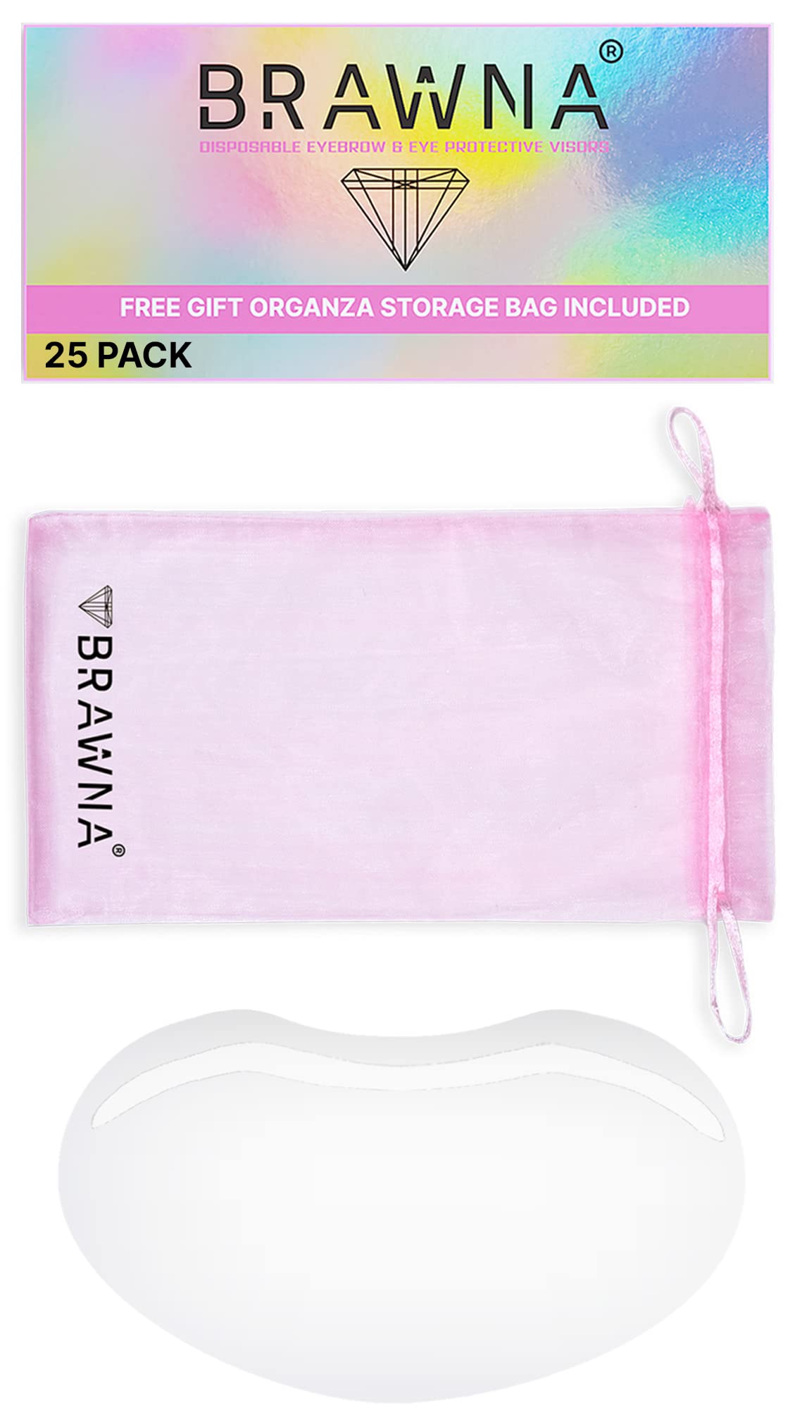 Protective Shower Visors with Pink Organza Bag for Eyelash Extensions, Microblading, Brow Lamination, Eye Surgery, Blepharoplasty - PMU Supplies (25 Count (Pack of 1))