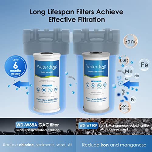 Waterdrop Whole House Water Filter System Reduce Iron & Manganese,with Replacement Cartridge & Manganese&Spin Down Sediment Filter