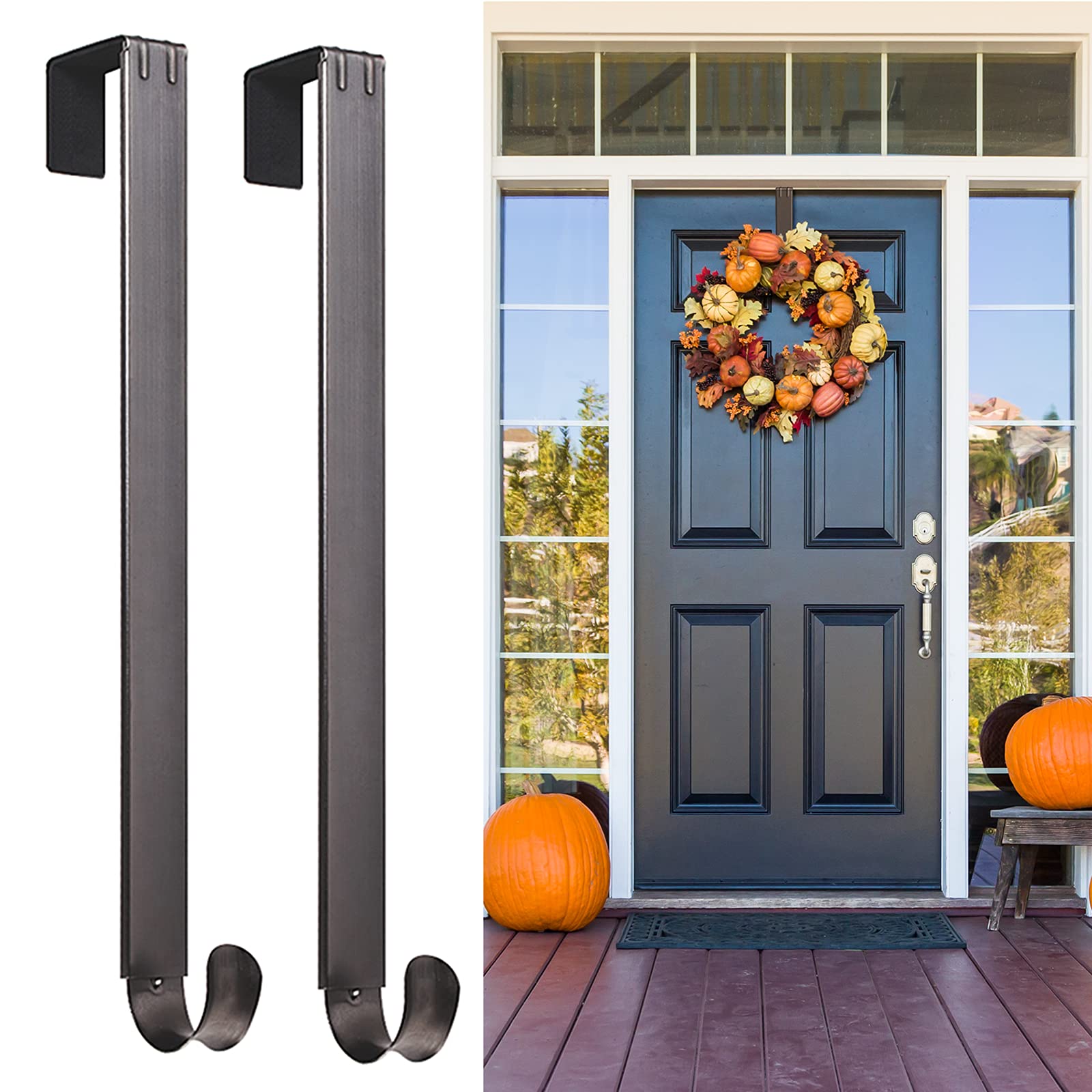 Myfolrena Wreath Hanger Adjustable Door Hanger Wreath Hanger for Front Door 15-24inch,Over The Door Wreath Hanger, Hold Up 20lb (Nickle-2 Pack)