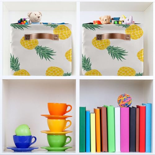 Pineapple Storage Basket Bins Sturdy Toy Storage Organizer Bins Laundry Basket with Handles for Bedroom Office Clothes Pet Nursery Living Room,2 pcs