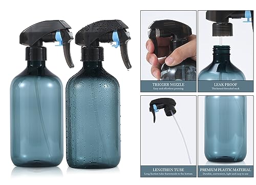 Yebeauty Plant Mister Spray Bottle, 2Pcs 17oz 500ml Fine Mist Plant Atomizer Watering Sprayer Bottle for Gardening Cleaning Solution with Top Pump Trigger Water, Clear Blue
