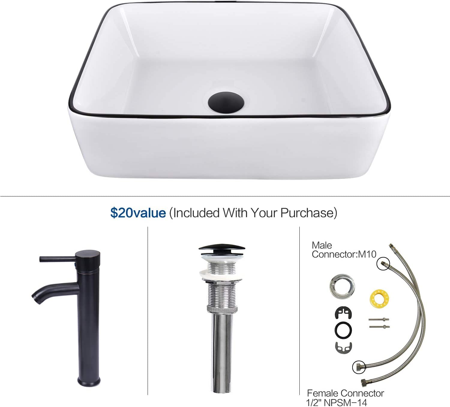YOURLITE 24 Inch Bathroom Vanity and Sink Combo White Modern MDF Board Countertop Vessel Sink with Water Saving 1.5 GPM Faucet and Pop-up Darin Bathroom Cabinet