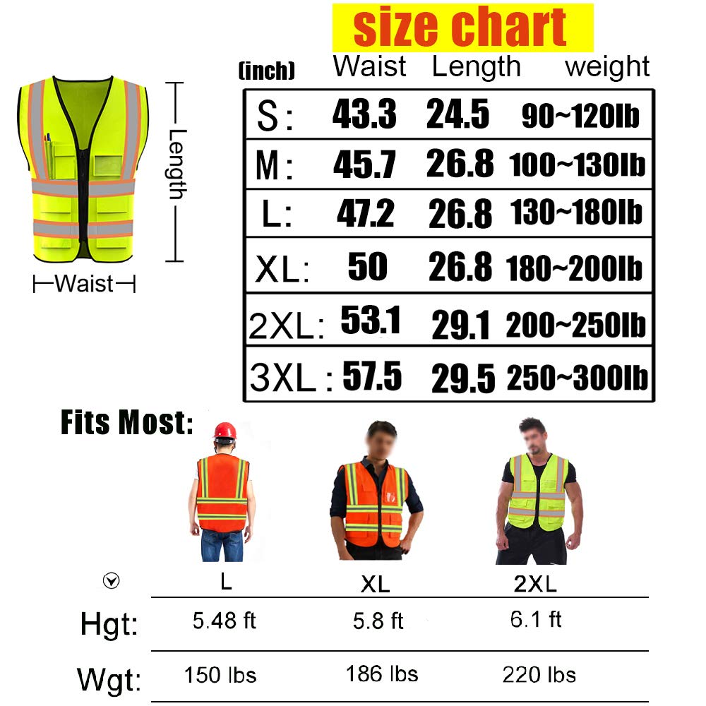 YOWESHOP High Visibility Reflective Safety Vest Customize Logo With 5 Pockets Hi Vis Vest Outdoor Protective Workwear (Black - green webbing (L))