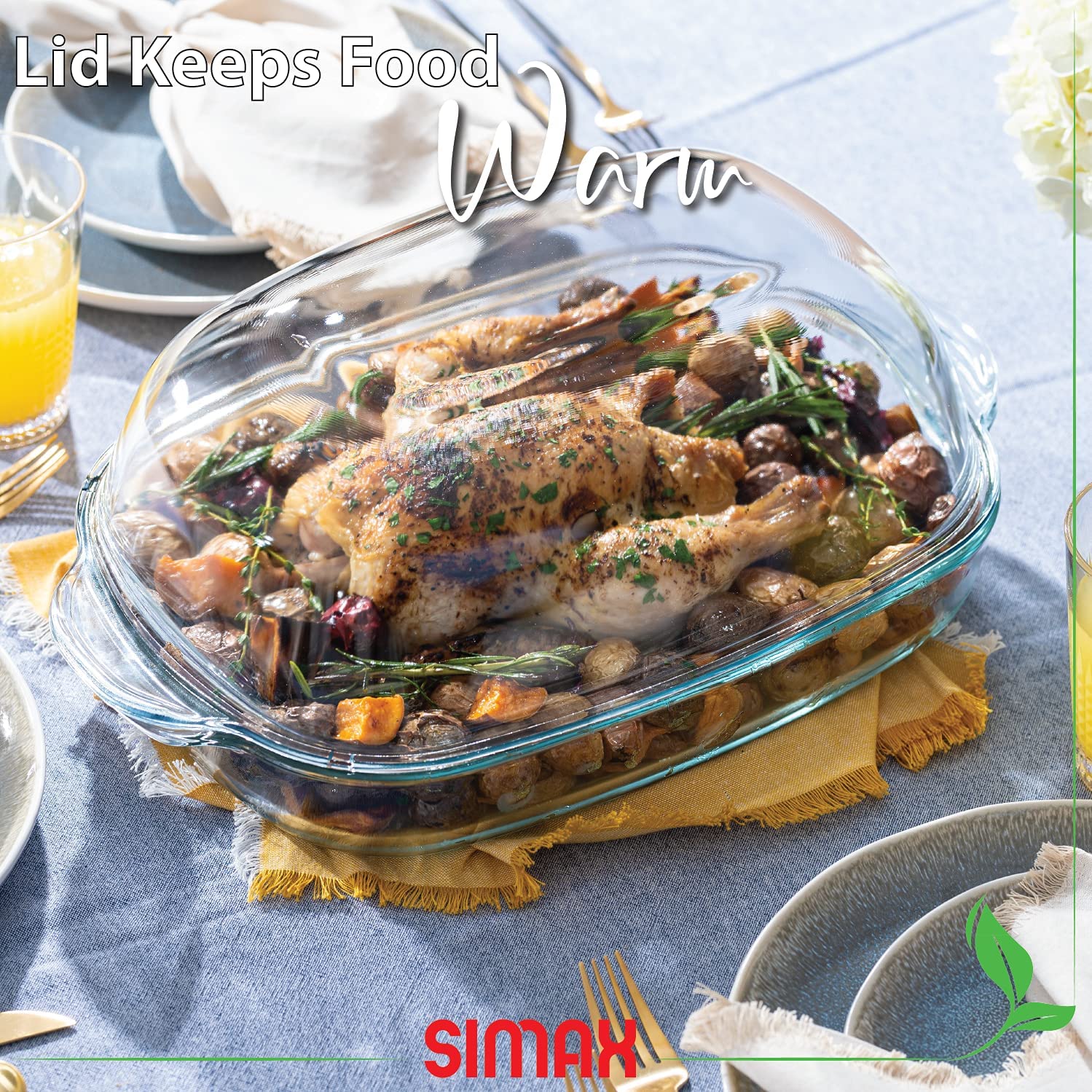 Simax Casserole Dish For Oven: Glass Baking Dish With High Lid Set β Microwave, Oven, and Dishwasher Safe Cookware β Borosilicate Glassware β 8 Qt. Large Baking Dish