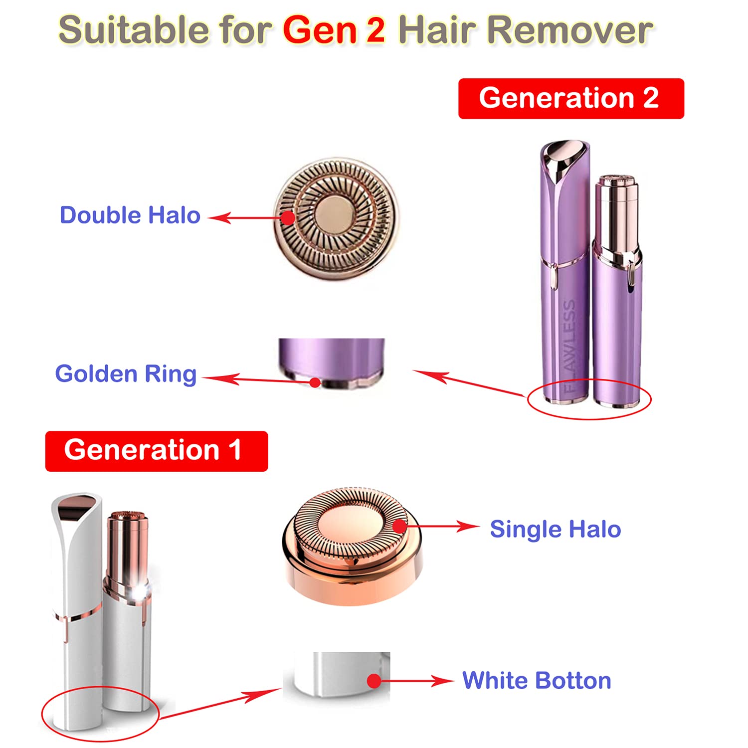 Replacement Heads for Finishing Touch Flawless Generation 2 Facial Hair Remover, 2 Count