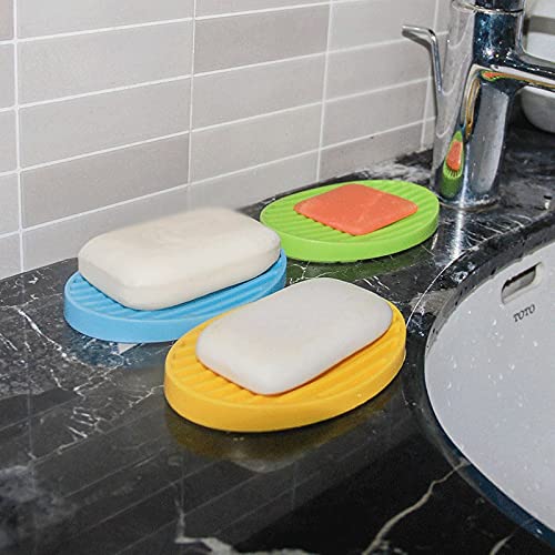 PLMM soap Box, Colorful Silicone Flexible Soap Dish Plate Tray Drain Ovaled Portable Soap Dishes Kitchen Bathroom Tools Storage Holder Soapbox (Color : Pink)