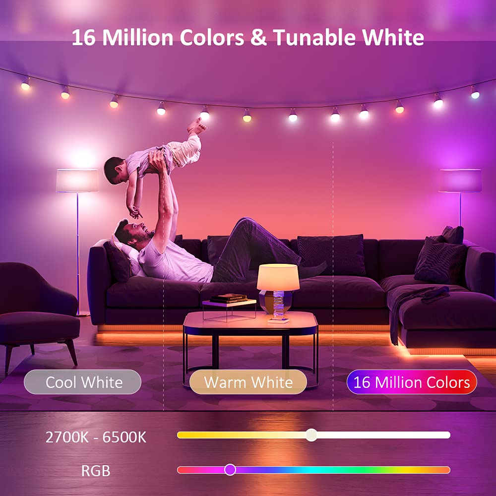 NOVOSTELLA 13W 1300LM Smart LED Light Bulbs, WiFi RGBCW 2700K-6500K Dimmable Multicolor Bulb, A19 E26, 120W Equivalent Color Changing Bulb, No Hub Required, Compatible with Alexa 1Pcs