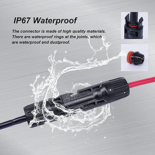 weideer Solar Panel Extension Cable 20FT 12AWG Connector Cable with Female and Male Extension Cable Wire Adapter Kit (20FT Red + 20FT Black) K-V001-12-20