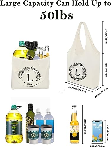 YieeTam Personalized Initial Canvas Tote Bag, Reusable Grocery Bags with Inner Pocket, Large Canvas Tote Bag for Women