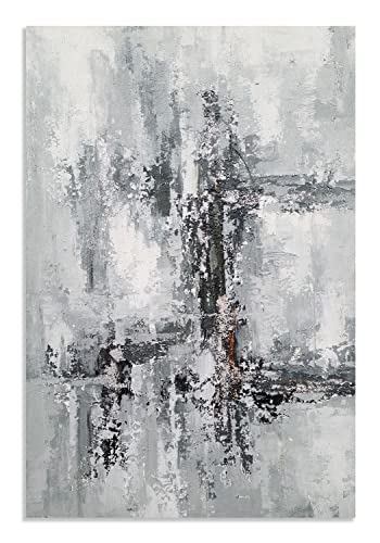 Yihui Arts Abstract City Space Canvas Wall Arts - Vertical Oil Paintings with Silver Foil - Modern Black Grey Artwork for Living Room Bedroom Hallyway Decor
