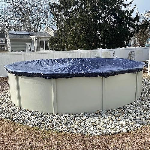 Winter Block WC18R Aboveground Pool Winter Cover 18β Ft. Round, 8-Year Warranty Includes Winch and Cable, Superior Strength & Durability, UV Protected, 18', Solid Blue