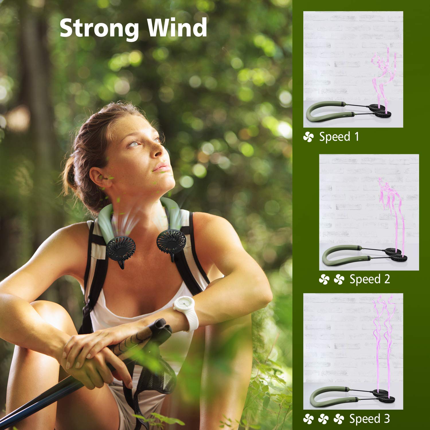 OUTXE Hanging Neck Sports Fan Explosion-Proof Battery 4000mAh Hands-Free USB Rechargeable Personal Wearable Neckband Fan