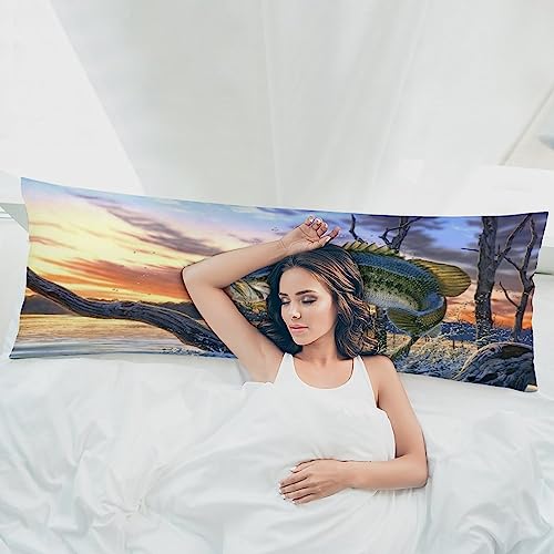 Lycomify Body Pillow Cover,Fishing Bass Fish Printed Long Pillow Cases Protector with Zipper Decor Soft Large Covers Cushion for Beding,Couch,Sofa,Home Gift 20"x54"