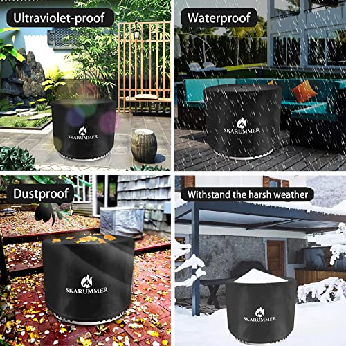 SKARUMMER Fire Pit Covers Fits for Solo Stove Bonfire Shelter, 22 inch Outdoor Waterproof Firepit Cover Round, 420D Oxford Cloth Bonfire Shield Cover (Black)