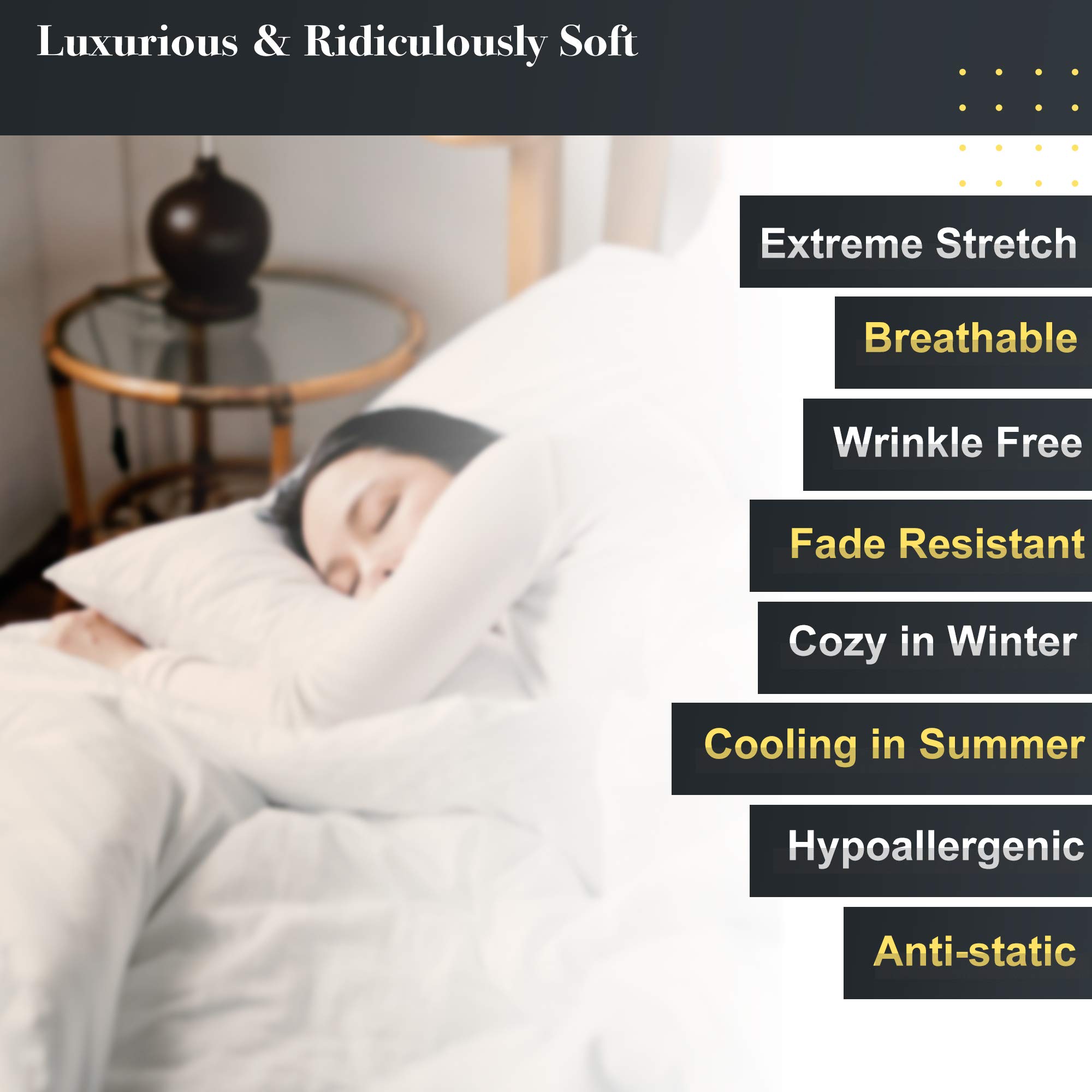 N&Y HOME Stretch Sheets Set Full Size - Microfiber Jersey Knit & T-Shirt Like Extra Soft, 4 Way Stretchy Bed Sheets to Fit Most Mattress, Wrinkle Resistant - 4 Piece Sets, Black, Full/Full XL