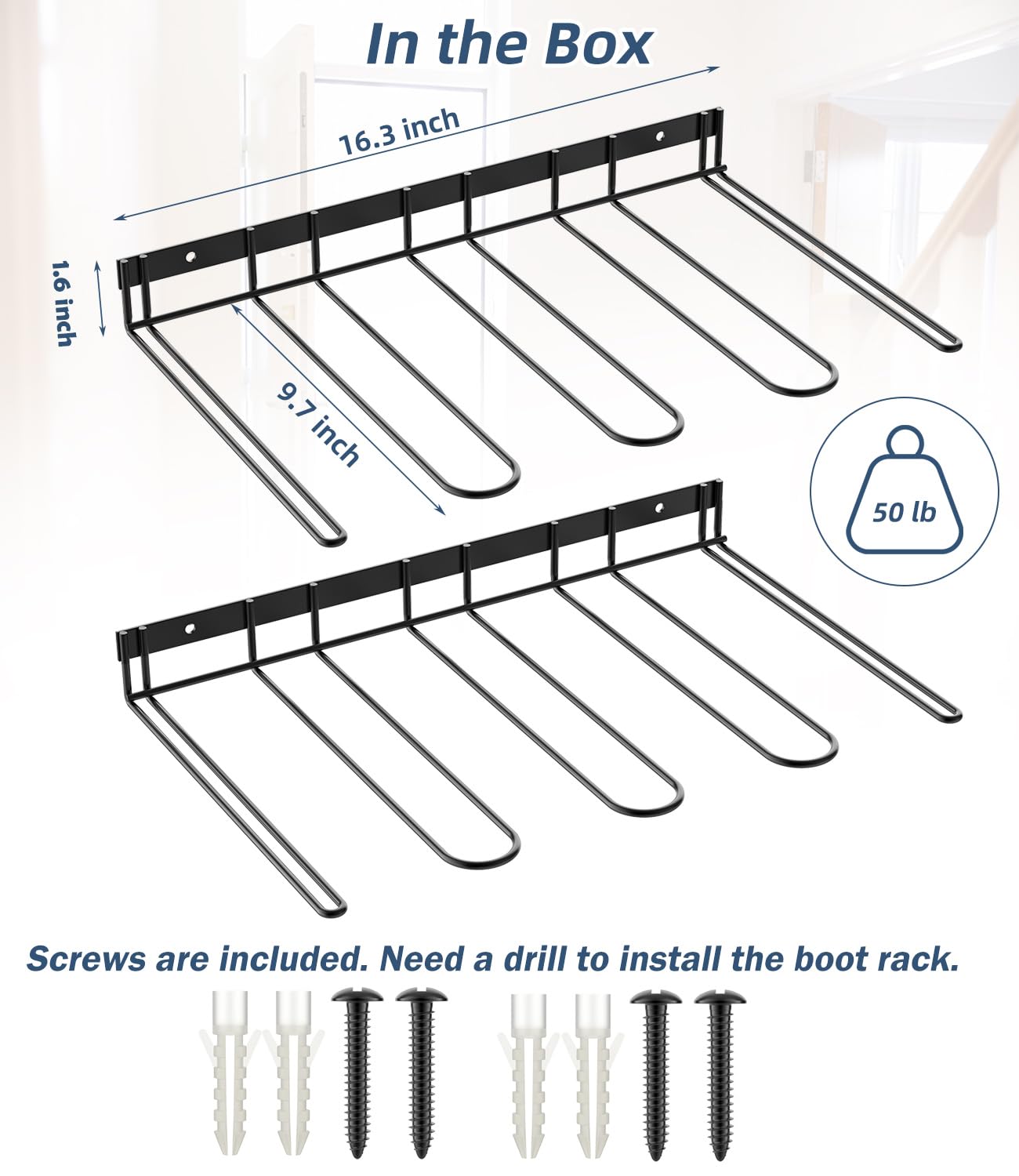 PrimZooty Boot Rack Wader Hanger Wall Mounted- (4 Pair) Sturdy Metal Boot Organizer, Tall Shoe Holder for Closet, Entryway, Indoor, Garage