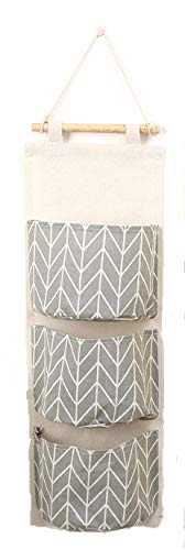 Over The Door Magzine Storage Pockets, Cotton and Linen Waterproof Closet Storage Hanging Bag Organizer (3-Pocket, Grey)