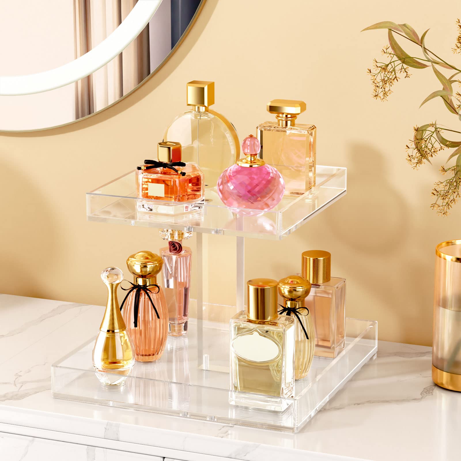 NIUBEE 2-Tier Acrylic Bathroom Cosmetic Storage Organizer for Dresser and Countertop - Standing Perfume Tray for Bedroom Decor