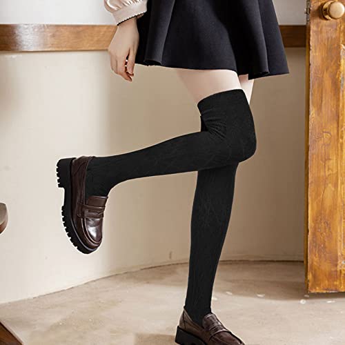 Thigh High Socks 4 Pairs, Over Knee High Socks for Women, Knee High Socks Thin Tights Stockings Leg Warmer,Black/Caramel/Khaki/Light Grey