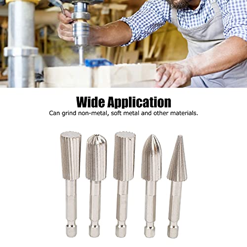 Wisoqu 5Pcs Rotary File Cutting Burrs,14in Hex Shank Double Cut Metal Grinder Drill Bit Set High Speed Steel Rotary File Set,for Carving Polishing