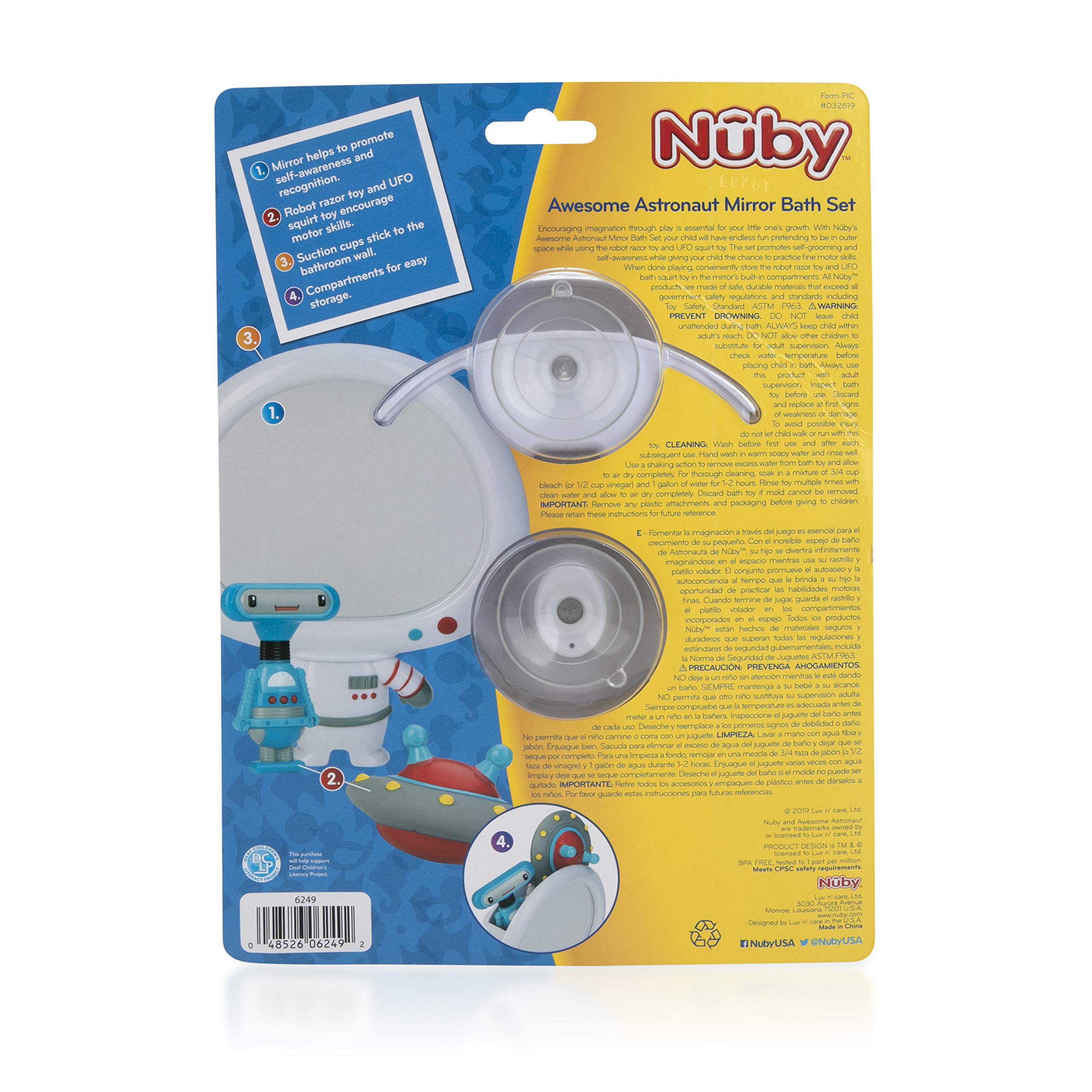Nuby Astronaut Mirror Baby Bathtub Toy Set - 3-Piece Bath Toy Play Set - Baby Bath Toys for 3+ Years