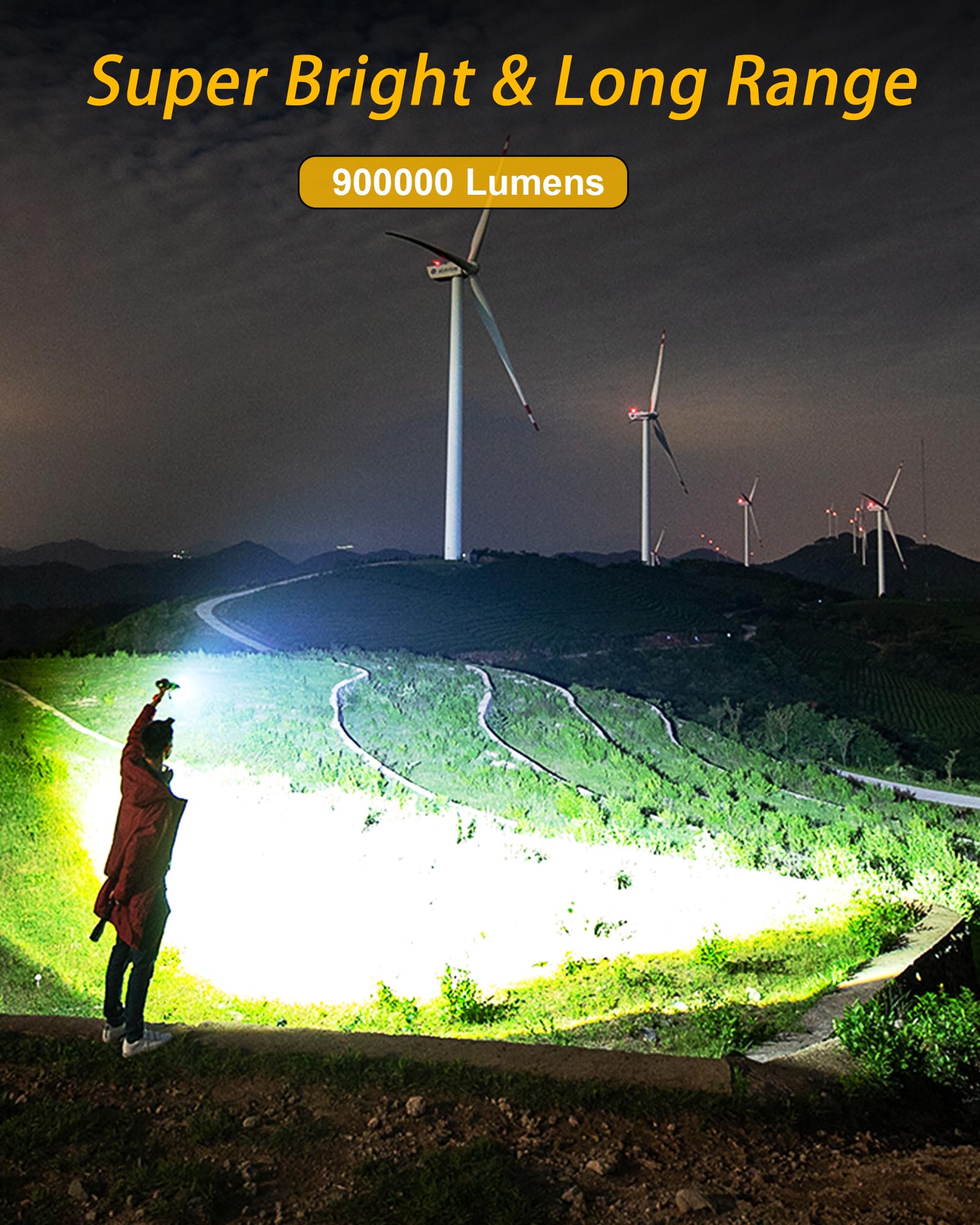 NJ FOREVER Rechargeable Flashlights High Lumens, 900000 Lumens Super Bright Flashlight, 8 Light Modes, IPX7 Waterproof Powerful Handheld LED Flash Light for Camping Home Hiking Outdoor