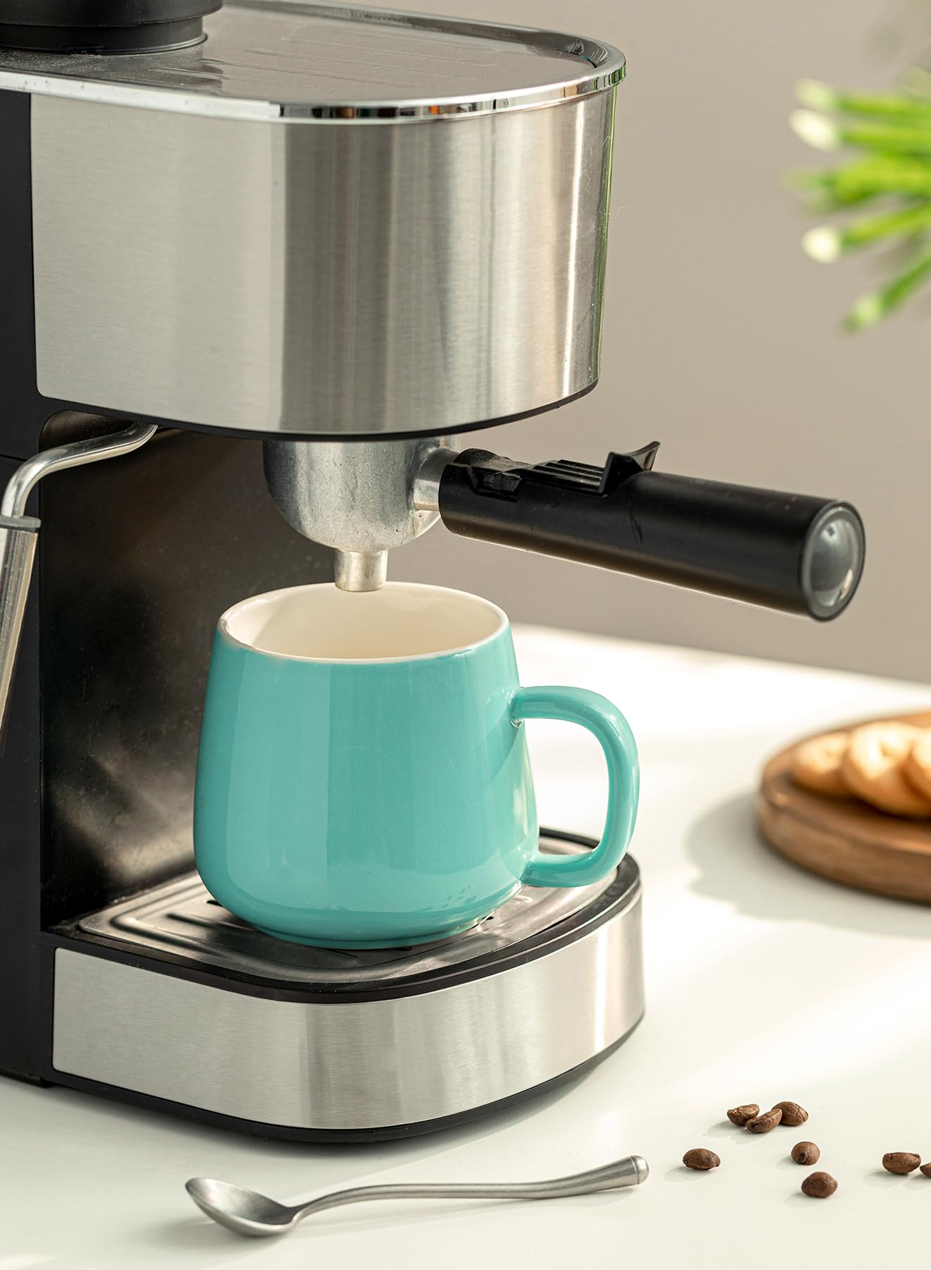 Teocera Porcelain Coffee Mugs Set of 4-12 Ounce Coffee Cups with Handle for Hot or Cold Drinks like Cocoa, Milk, Tea or Water - Smooth Ceramic with Modern Design, Turquoise