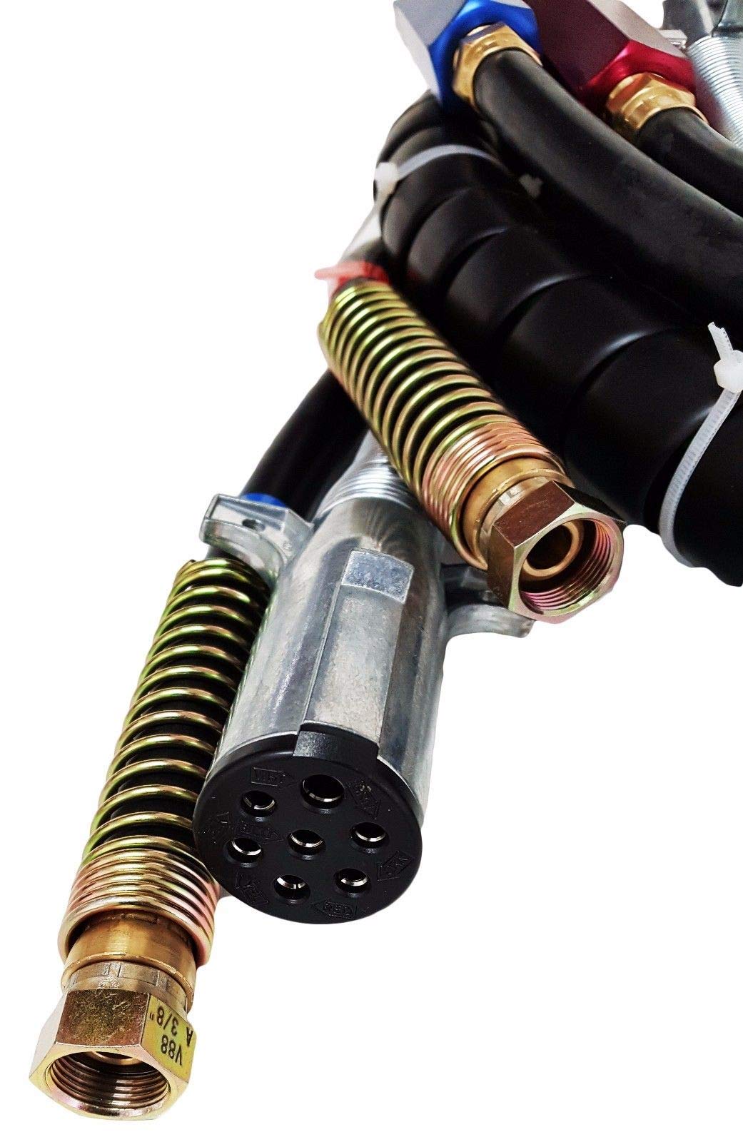 Torque 12ft 3 in 1 ABS & Air Power Line Hose Kit Airline Air Hose with Glad Hands Wrap 7 Way Electrical Cable with Handle Grip & Gladhands for Semi Truck Trailer Tractor (TR813212)
