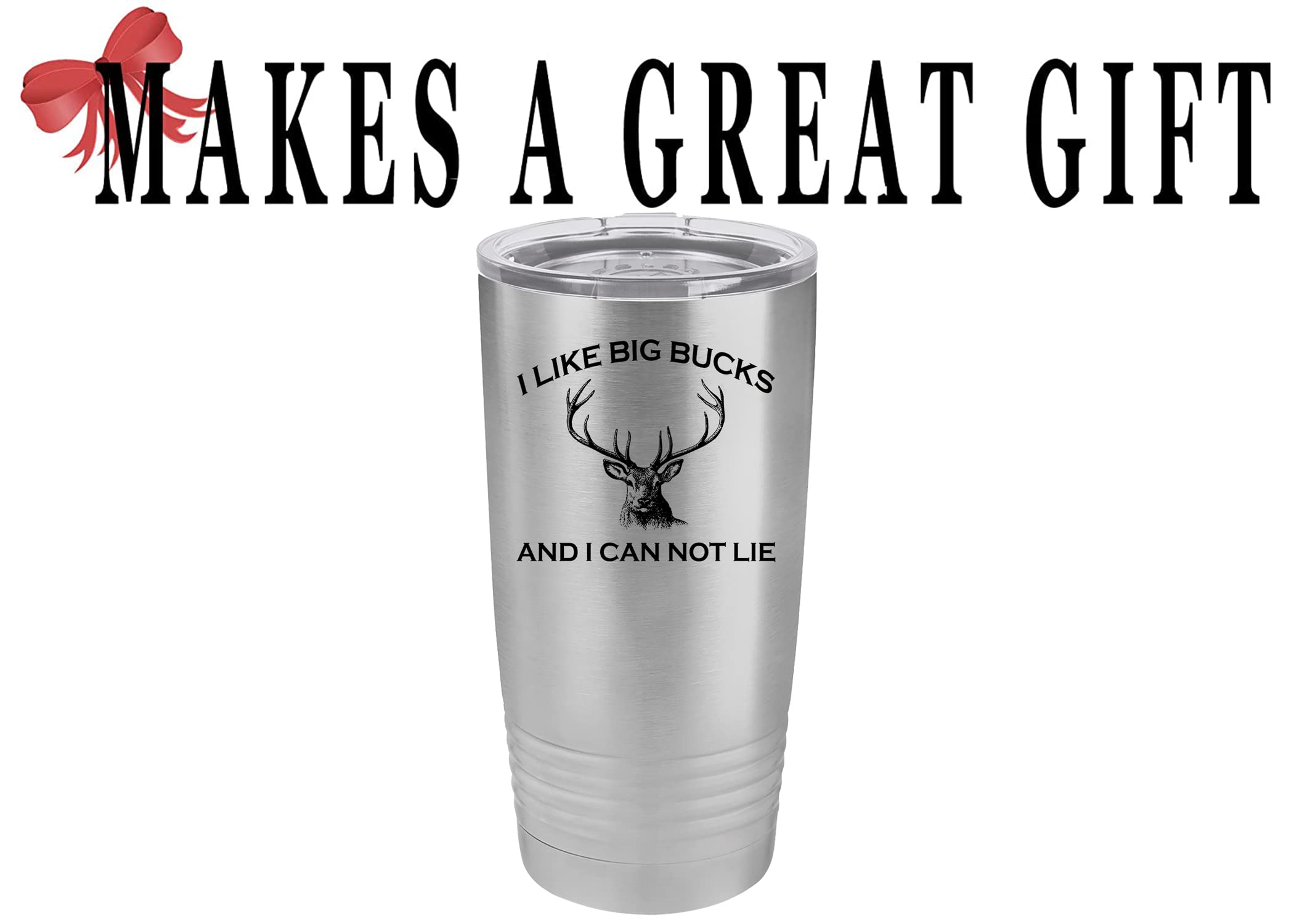 Rogue River Tactical Funny Hunting 20 Oz. Travel Tumbler Mug Cup w/Lid Vacuum Insulated Hot or Cold I Like Big Bucks Hunter Gift