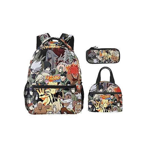 NJINALW Anime Backpack Three-Piece Set Novelty Travel Backpack Three-Piece Set Laptop Backpack Set With Lunch Bag