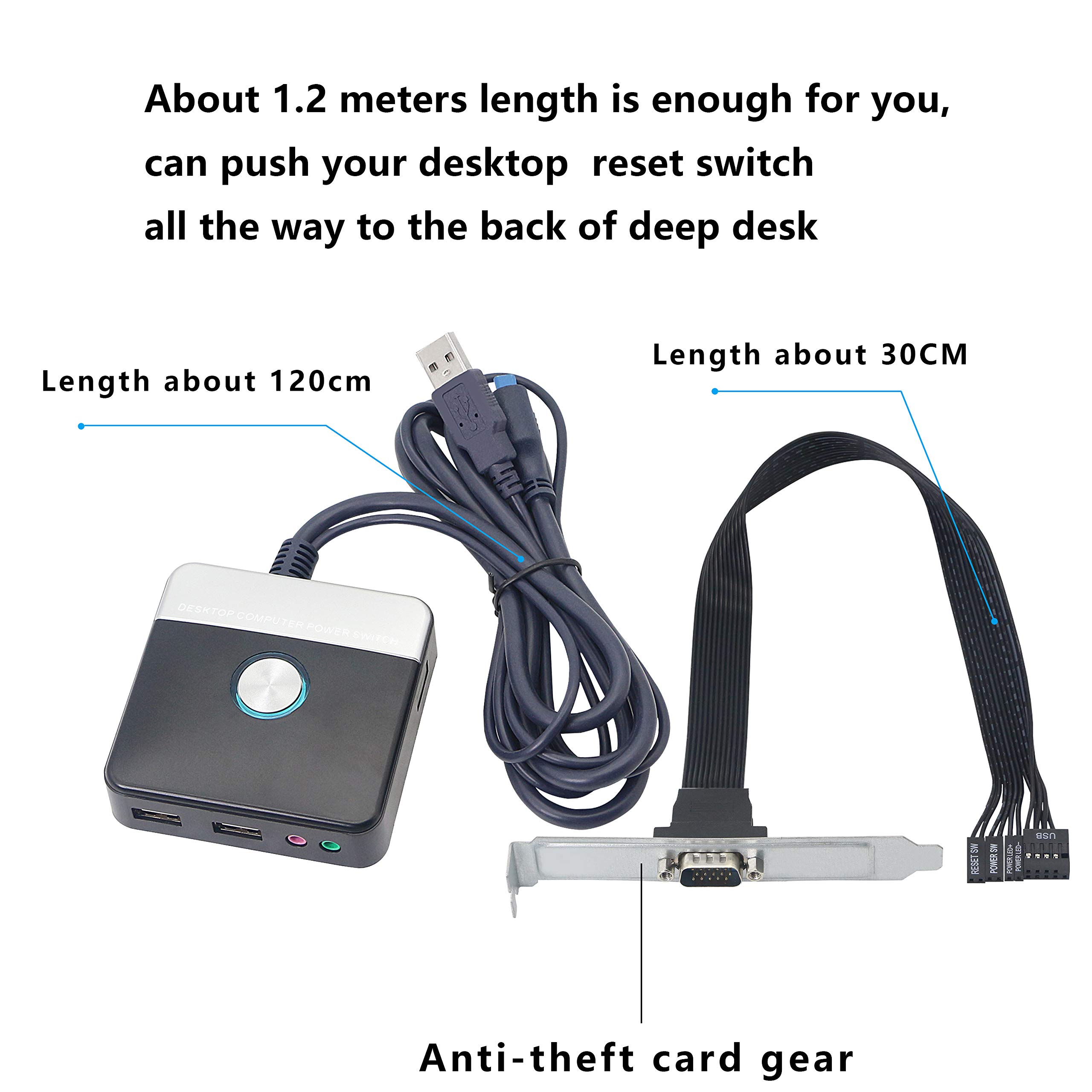 Reset HDD Button Switch,GELRHONR Desktop PC Computer Case Power Supply Supplies on/Off with Dual USB Ports,Audio Ports and Reset HDD Push Button Switch for Home, Office, Internet Cafes(Cable 120CM